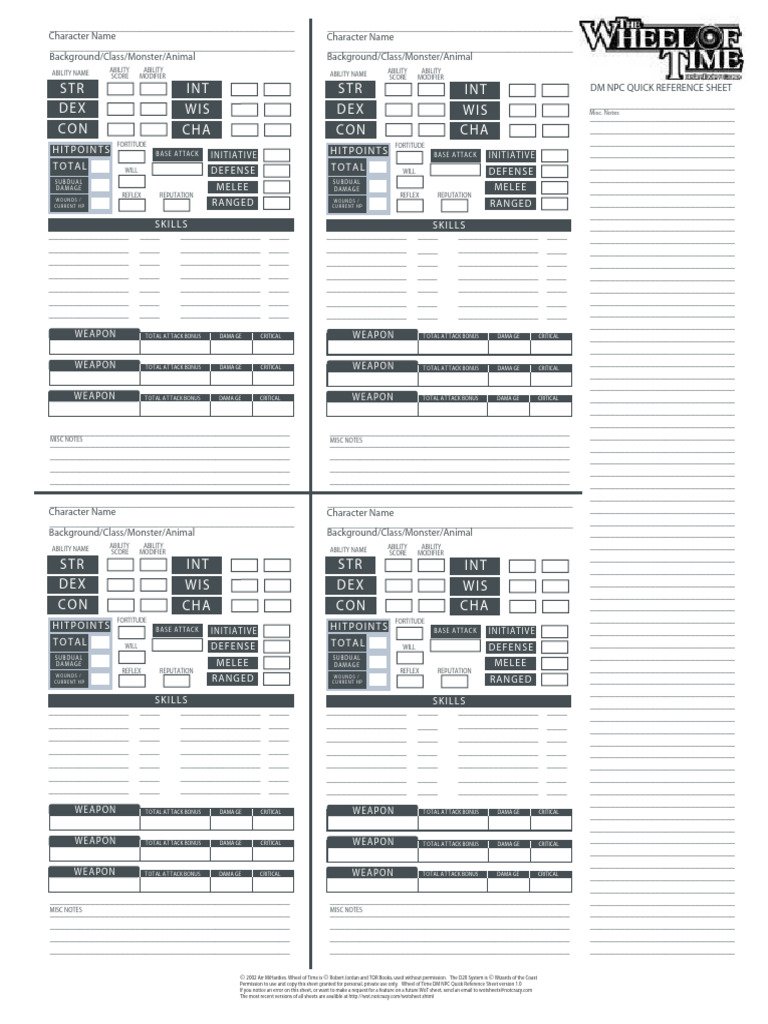 Sheet - NPC | PDF | Role Playing Games | Tabletop Games