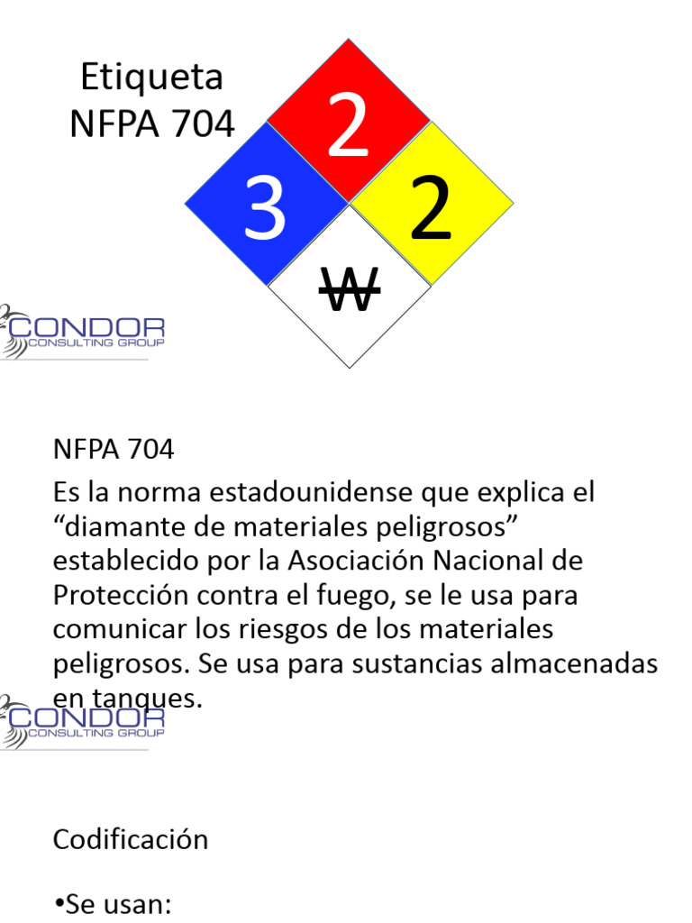 NFPA 704: Clasificación de Riesgos | PDF | Agua | Nitrógeno