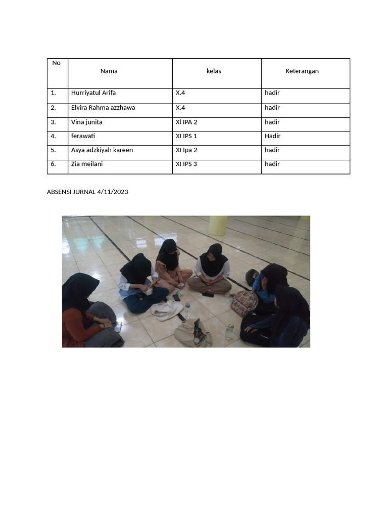 Absensi Kelas 4 November 2023 | PDF
