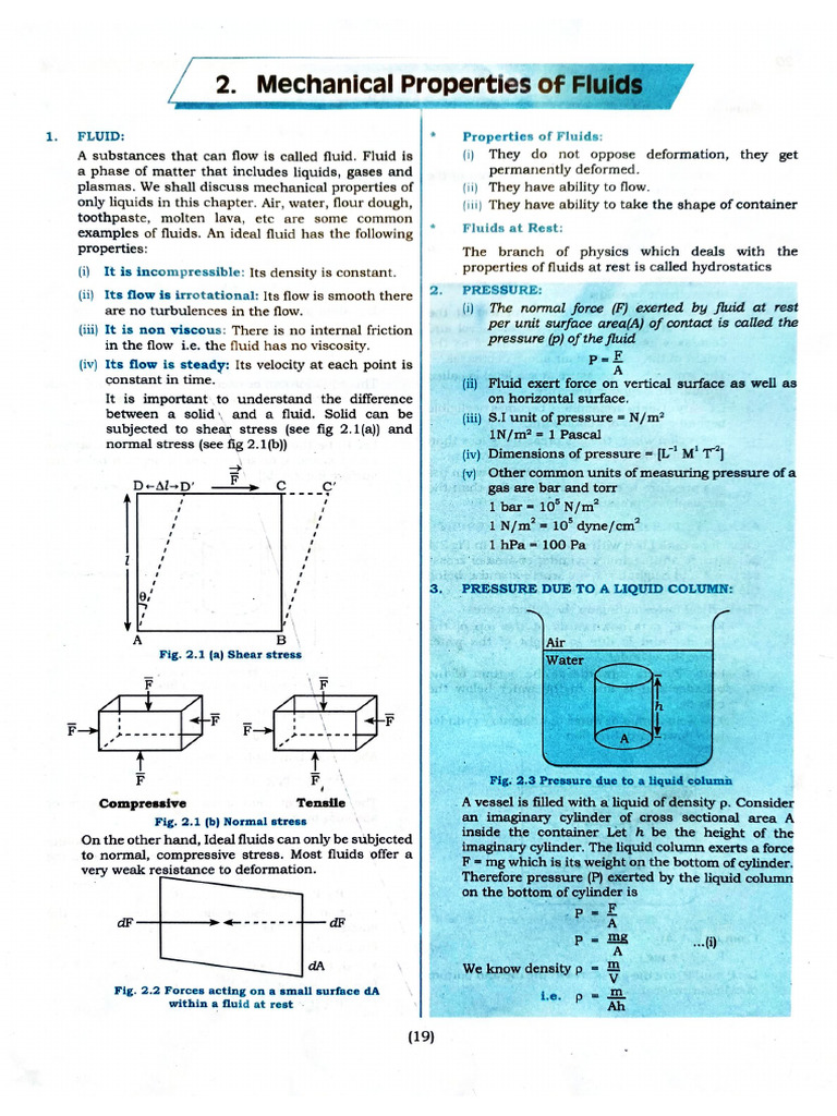 Xii Ch-2 Mechanical Properties of Fluids | PDF