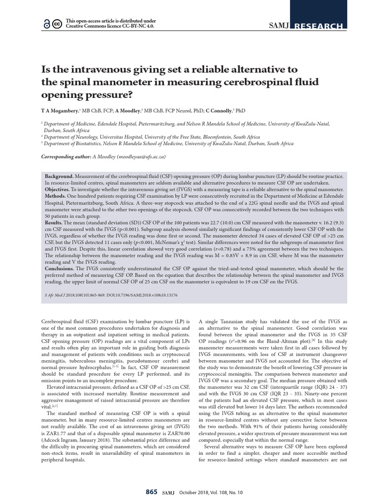 IVGS as CSF Pressure Measurement Tool | PDF | Cerebrospinal Fluid ...