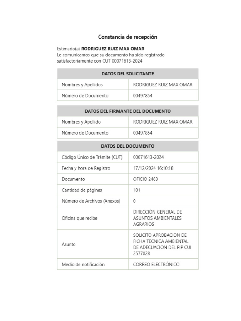 Constancia de Recepcion | PDF