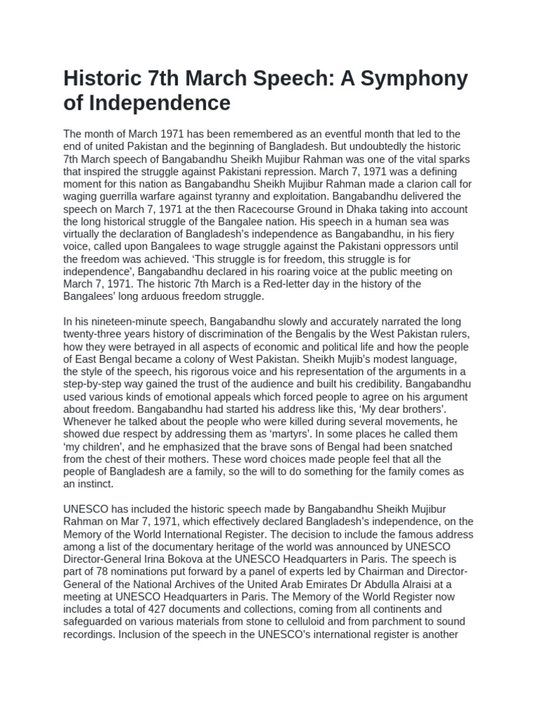 Sheikh Mujib's 7th March Speech Impact | PDF | Bangladesh