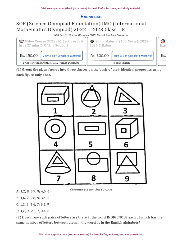 SOF IMO Class 8 2022 23 | PDF | Area