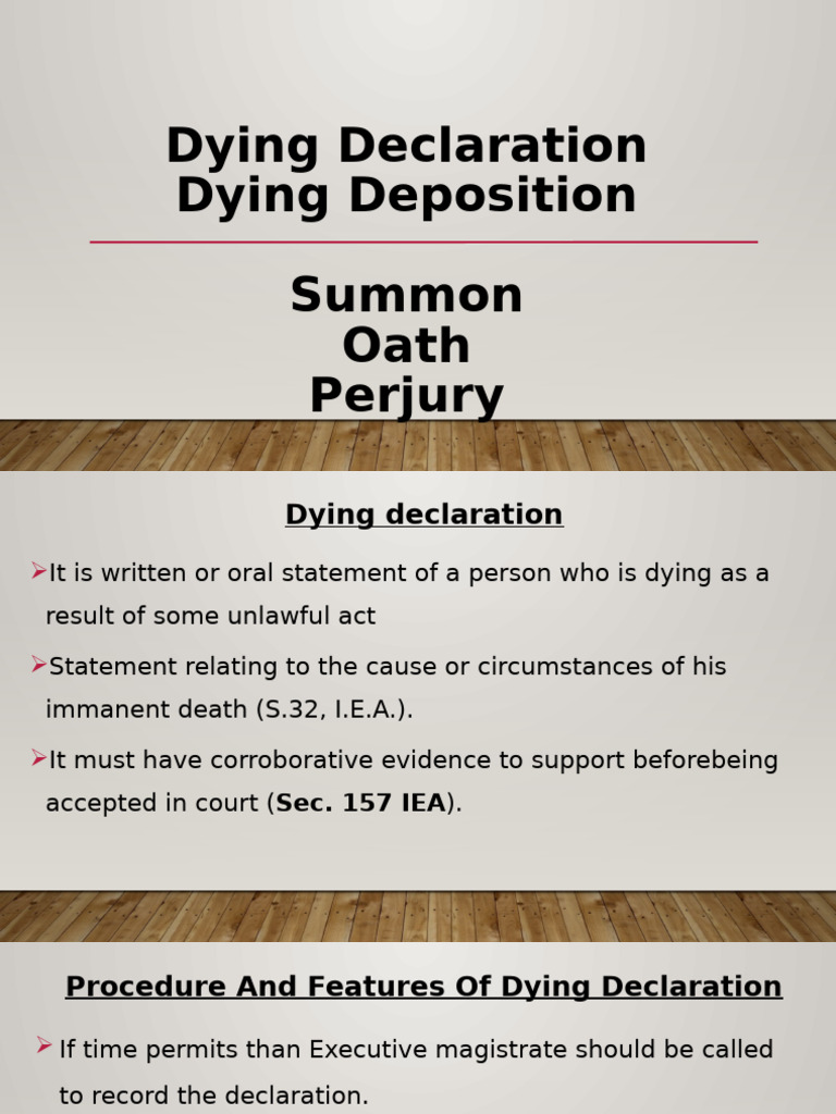 Dying Declarations vs. Dying Depositions | PDF | Witness | Subpoena ...