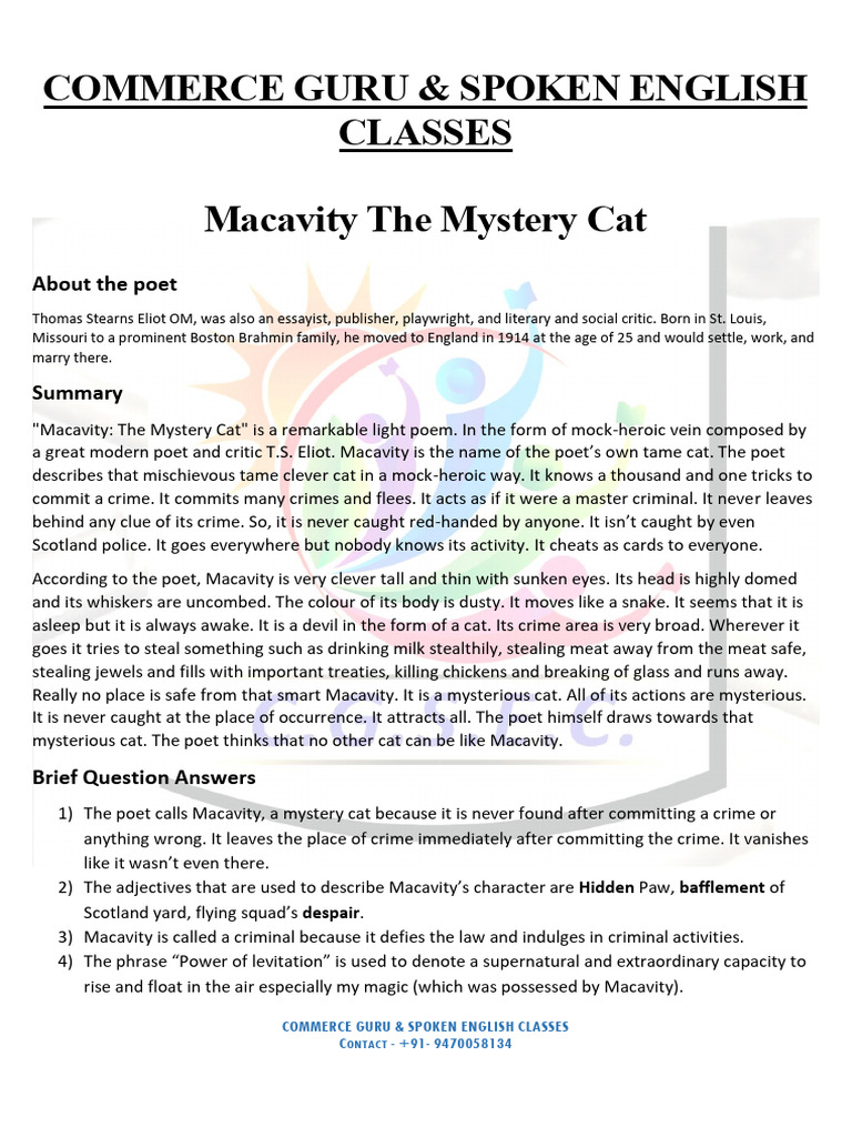 Macavity The Mystery Cat | PDF