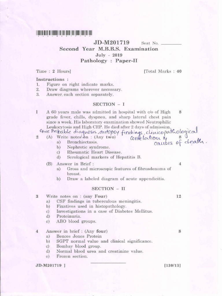2019 July Paper 2 Pathology | PDF