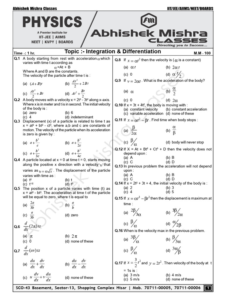Integration & Differentiation | PDF | Acceleration | Classical Mechanics