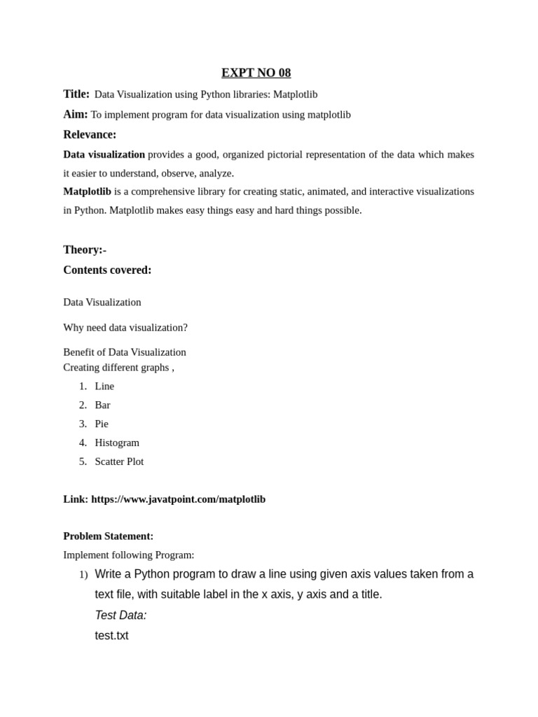 Exp-8 Data Visulization-Matplotlib | PDF | Python (Programming Language) | Programming Language