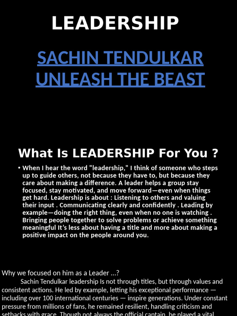 Sachin Tendulkar: A Model of Leadership | PDF | Leadership | Cricket