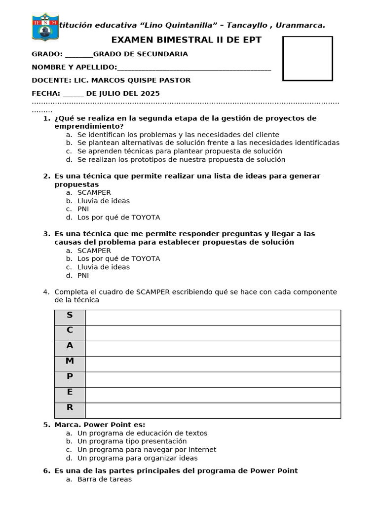 Evlauacion II Bimestre-Ept 4to y 5to | PDF