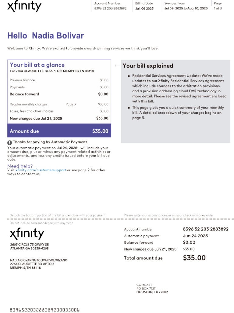 Xfinity Bill Nadia | PDF
