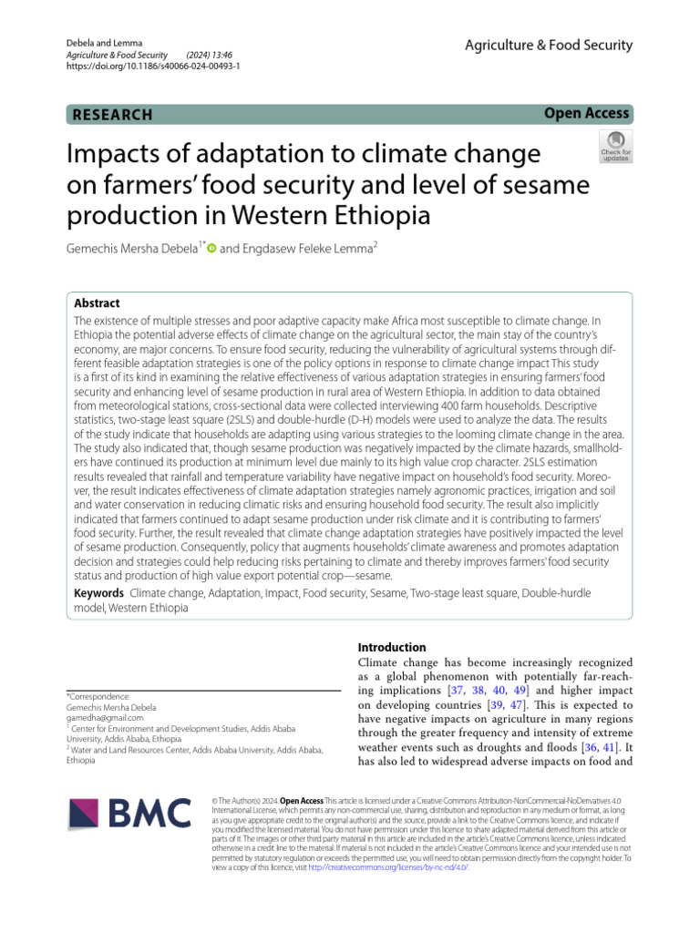 Climate Adaptation and Sesame Production | PDF | Food Security ...