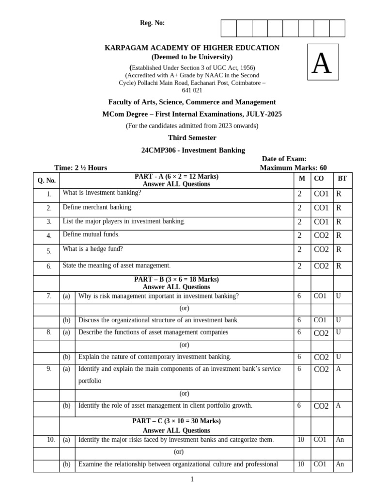 CIA - II Mcom (Investment Banking) | PDF | Investing | Investment Banking