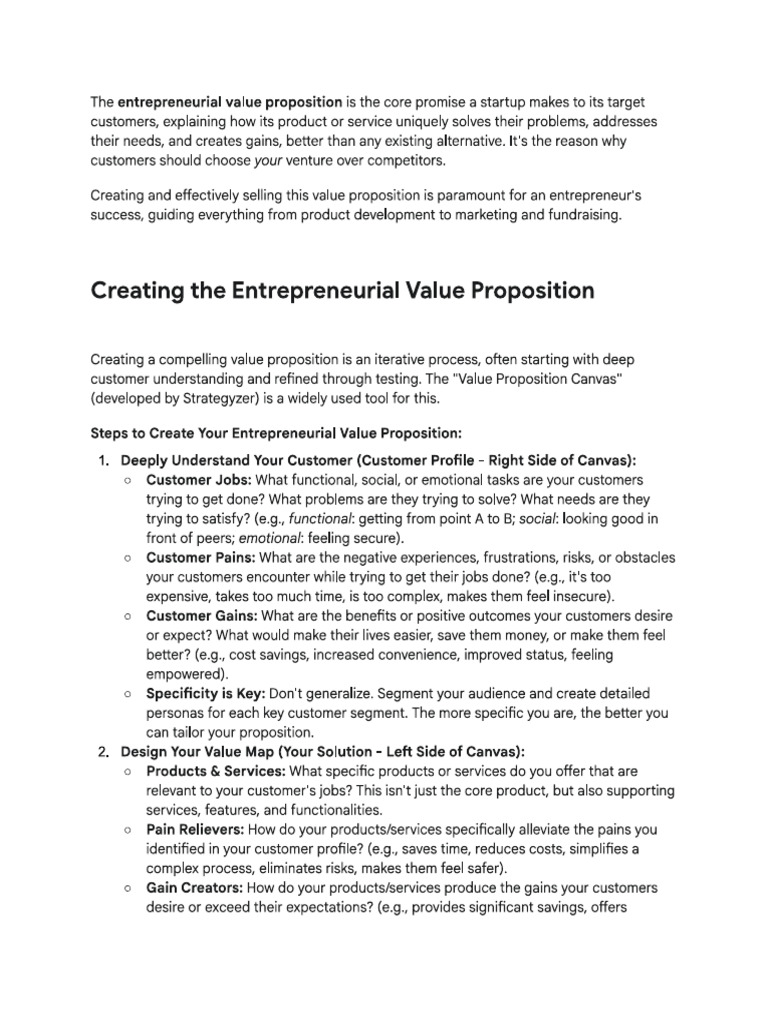 Creating The Entrepreneurial Value Proposition | PDF