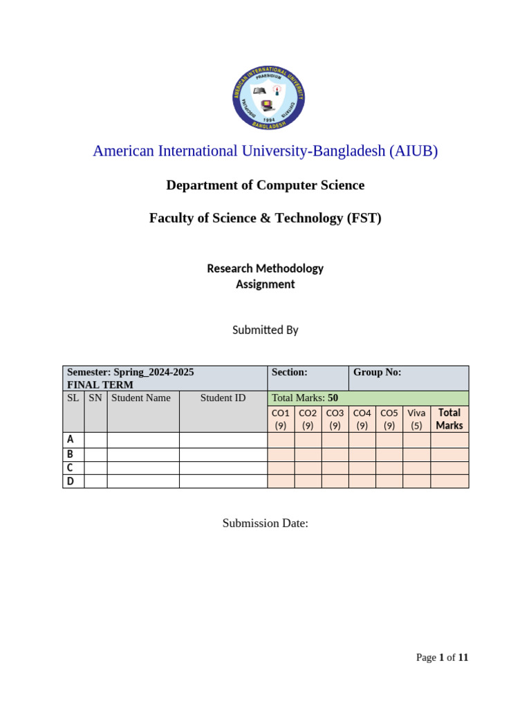 AIUB Computer Science Research Methodology Assignment | PDF | Data ...