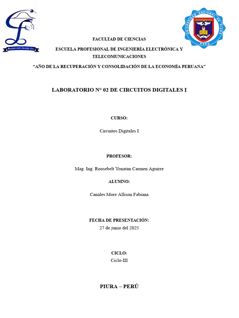 Informe Del Segundo Lab, de Digitales I | PDF | Puerta lógica | Electrónica