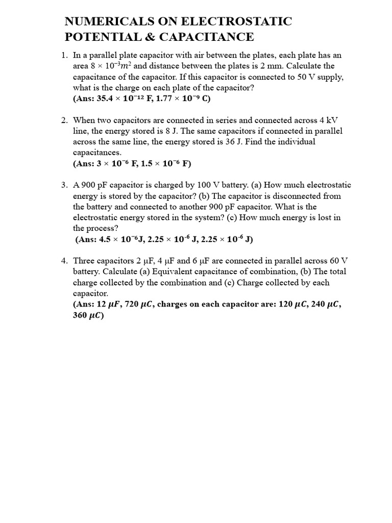 Numericals On Electrostatic Potential | PDF