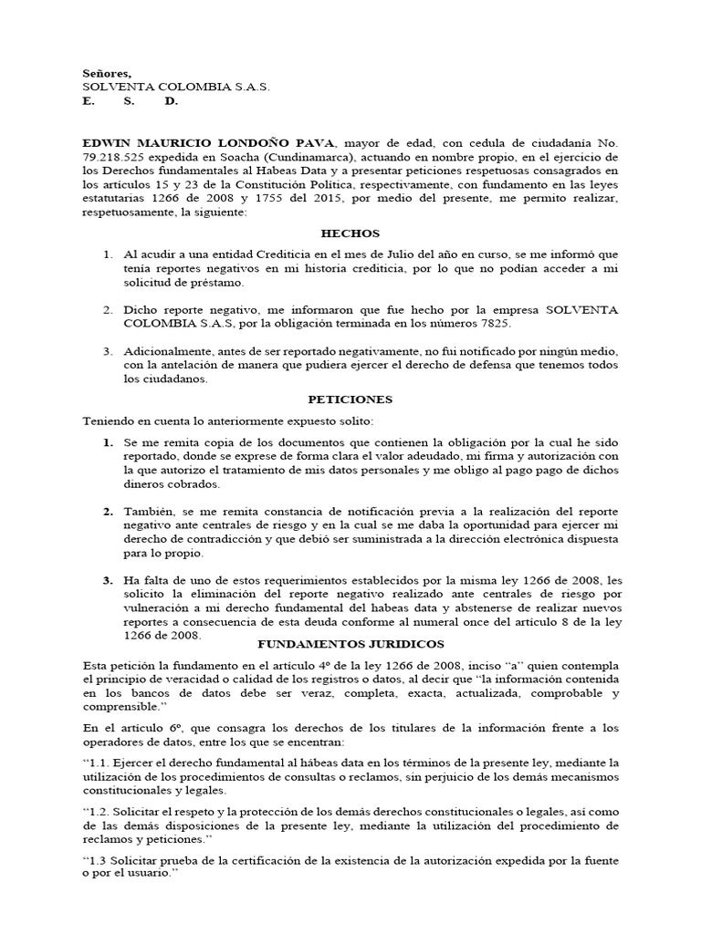 Derecho de Petición Solventa - Edwin | PDF | Justicia | Crimen y violencia