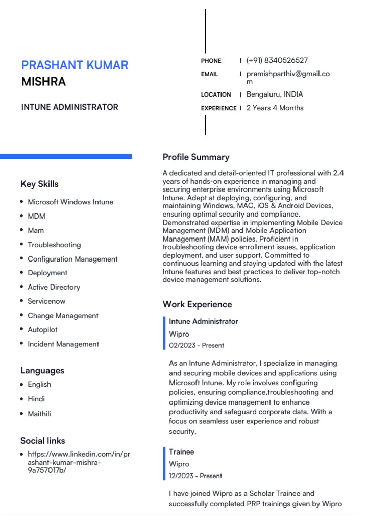 Prashant Kumar Mishra - Intune Admin | PDF | Software | Computing