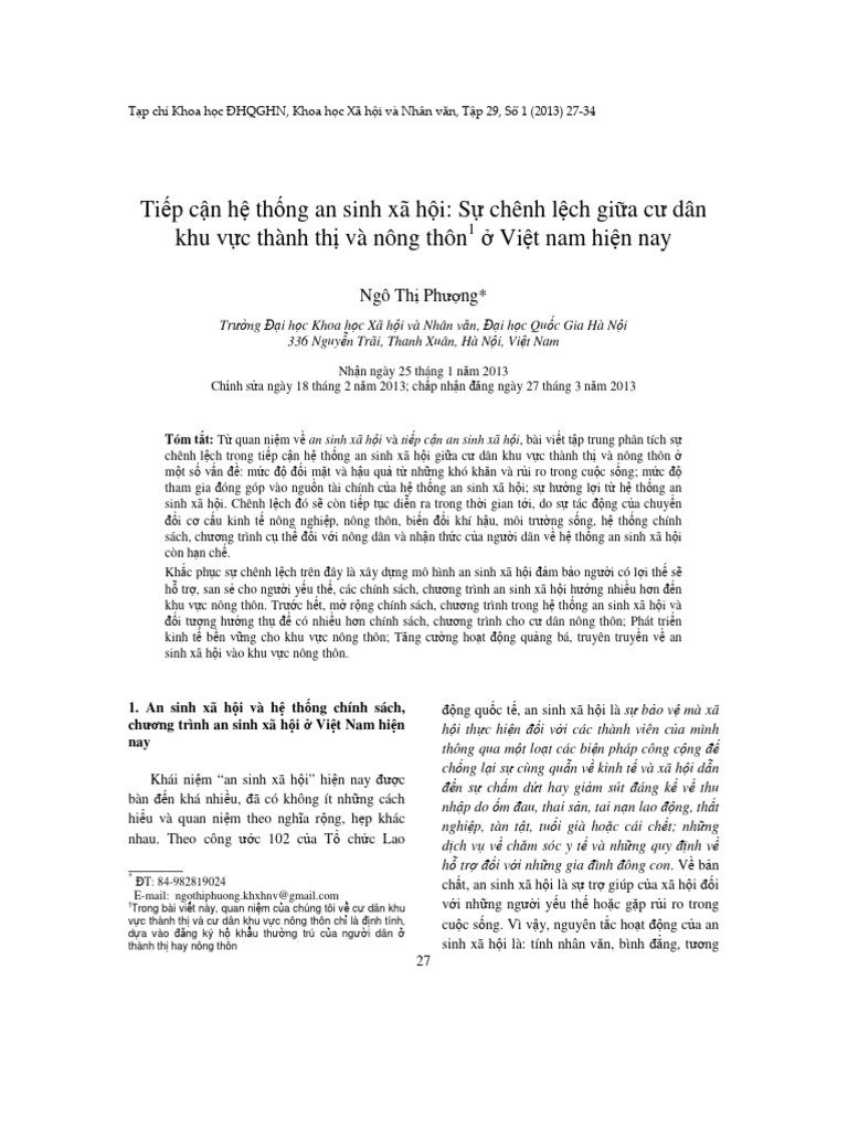 Ti PC NH TH NG An Sinh Xã H I: S Chênh L CH Gi Ac Dân Khu V C Thành TH Và Nông Thôn Vi Tnamhi N ...