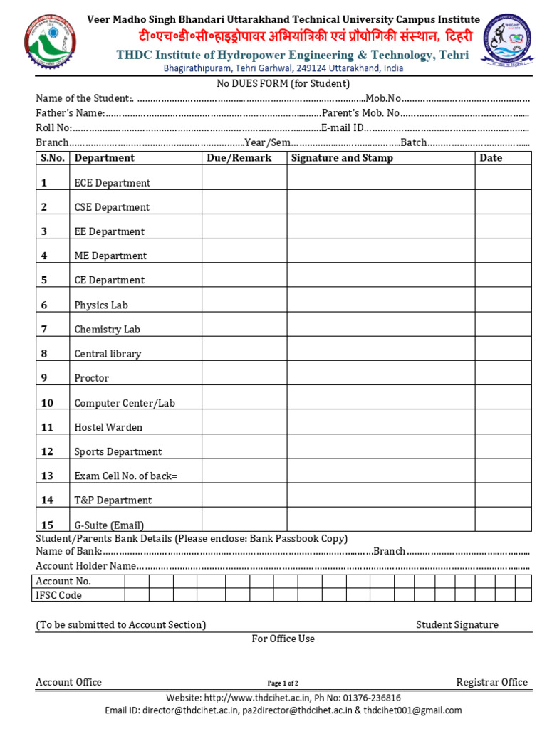 No Dues Form For Students 2024 Update | PDF