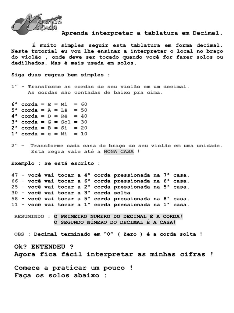 Aprenda A Interpretar A Tab em Decimal | PDF