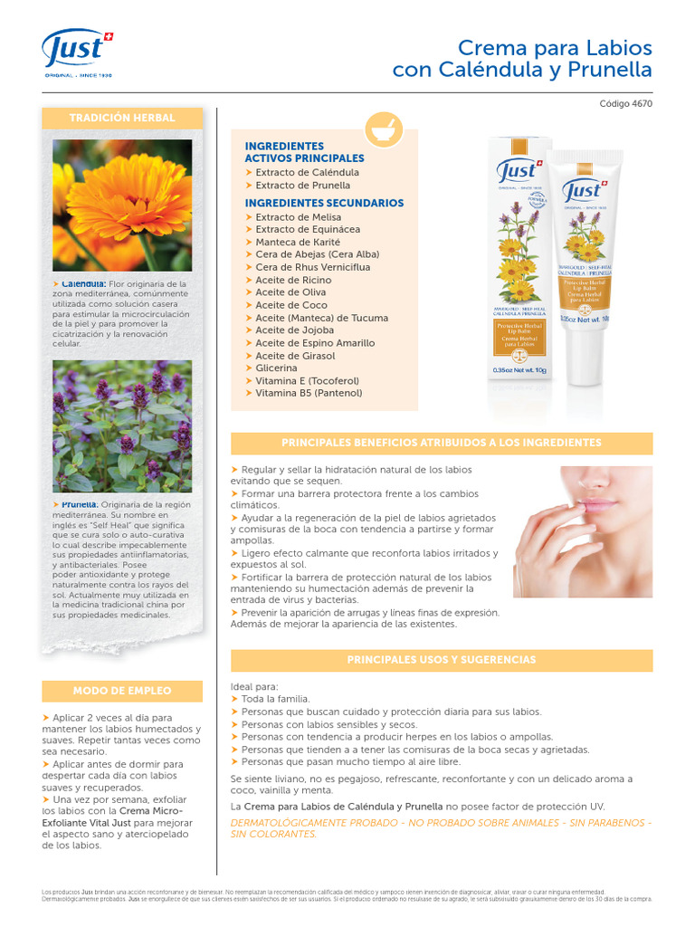 Ficha Crema para Labios Calendula & Prunella | PDF
