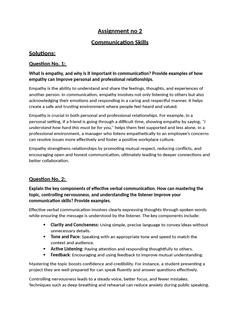 Assignment No 2 Communication Skills | PDF | Nonverbal Communication ...