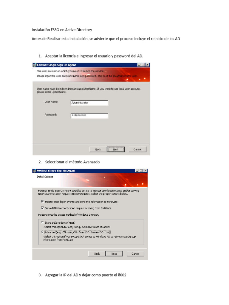 Instalación FSSO en Active Directory | PDF