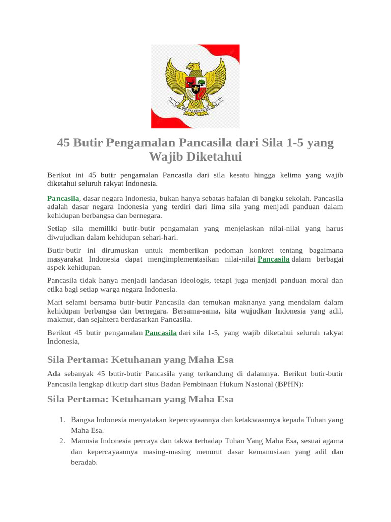 45 Butir Pengamalan Pancasila | PDF