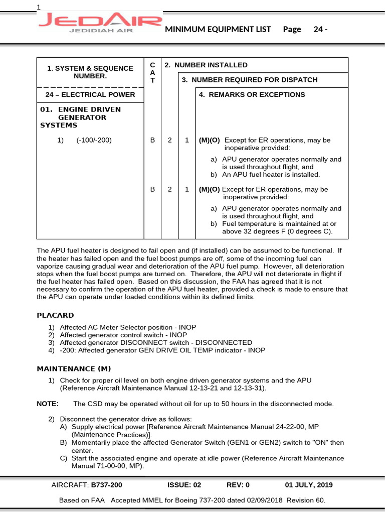 B737-200 Minimum Equipment List | PDF | Electric Generator | Electrical ...