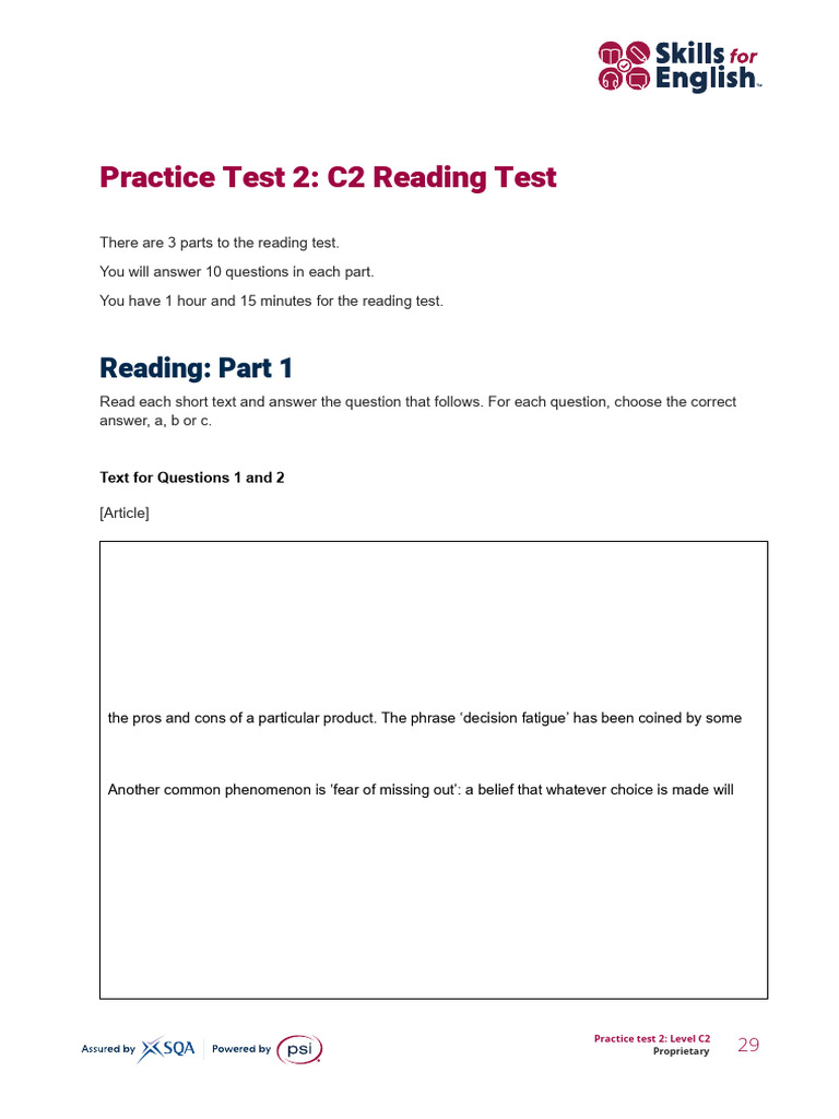 C2 Reading Comprehension Practice Test | PDF | Sustainability