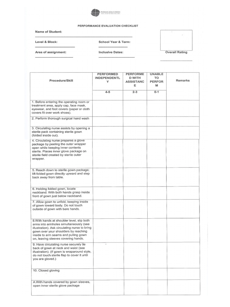 Gowning and Gloving Checklist | PDF