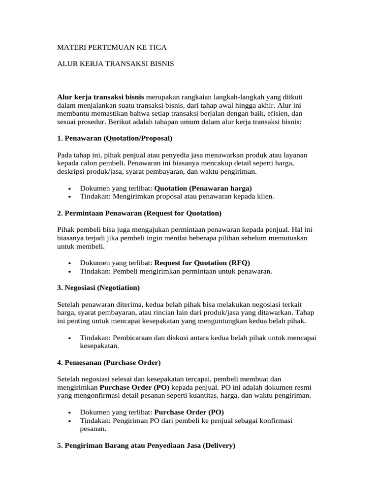 Alur Kerja Transaksi Bisnis Lengkap | PDF