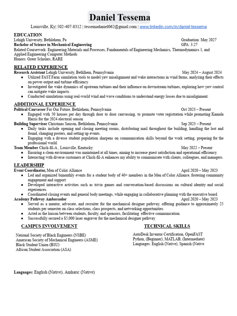 Lehigh University Resume Template | PDF