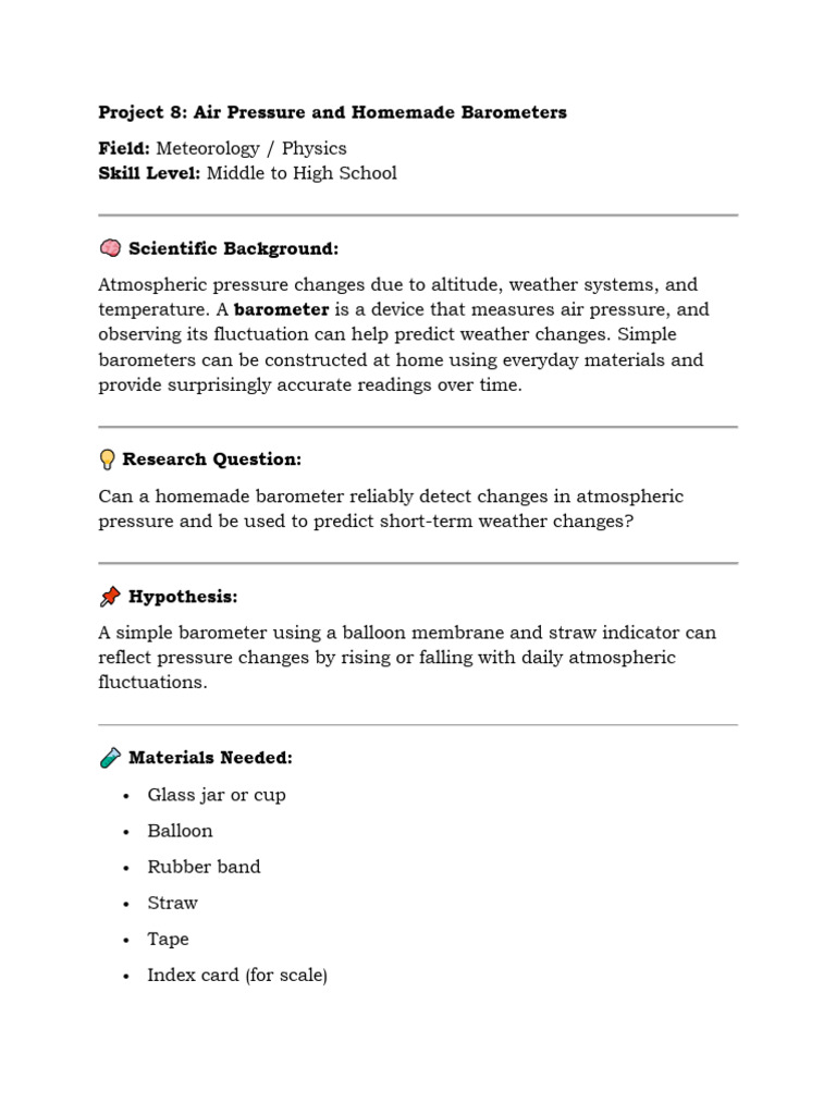 Homemade Barometer Experiment Guide | PDF