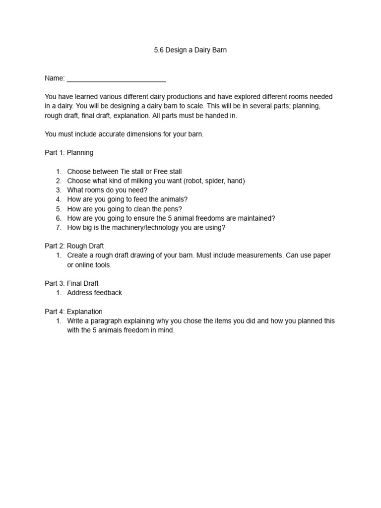 Design A Dairy Barn | PDF