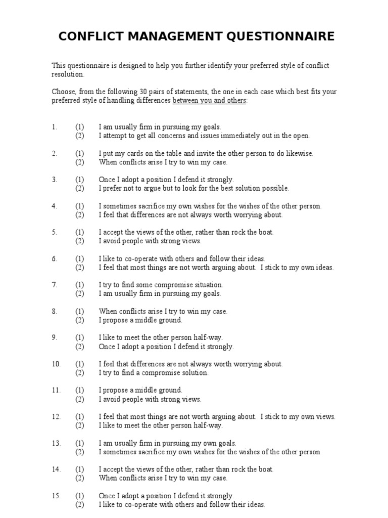 Conflict Management Style Assessment Pdf