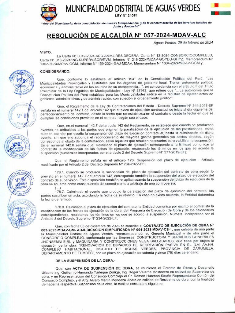Resolucion de Alcaldia N 057 2024 Mdav Alc | PDF | Gobierno local | Justicia