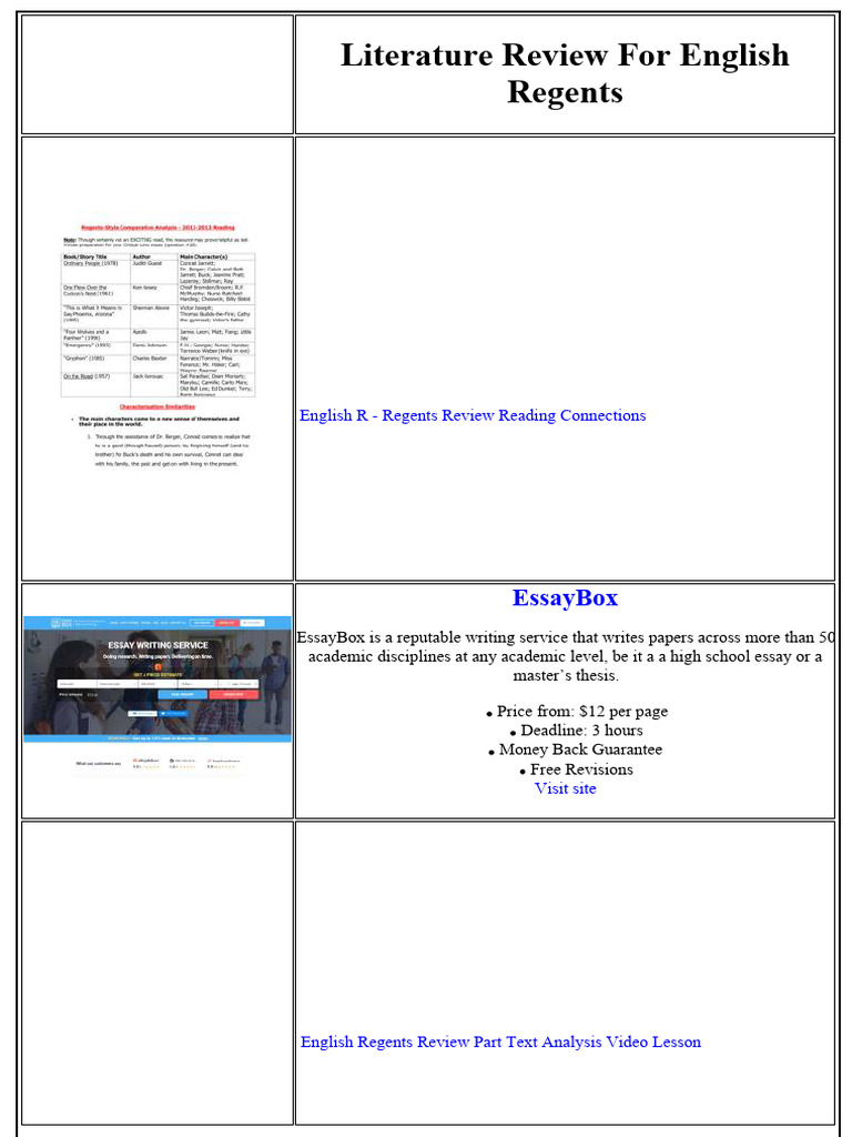 Literature Review For English Regents | PDF | Essays | English Studies