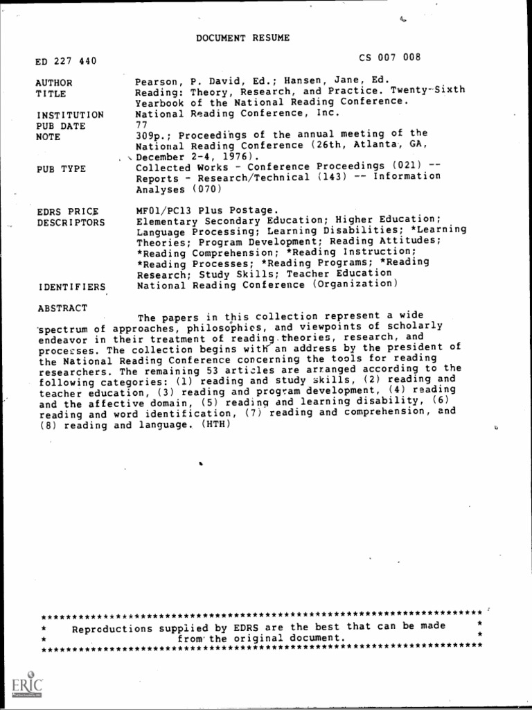 Reading Theory Resaerch And Practice Pdf Reading Comprehension