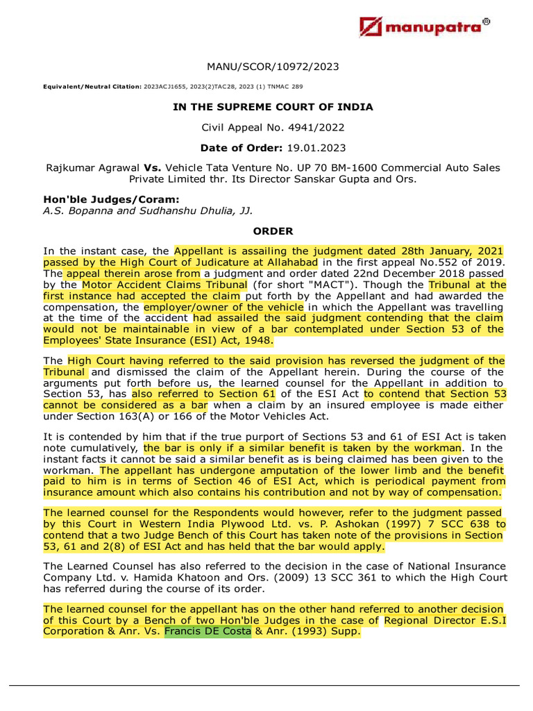 Module 1 Rajkumar Agarwal Vs Vehicle Tata Venture No UP | PDF | Appeal | Judgment (Law)