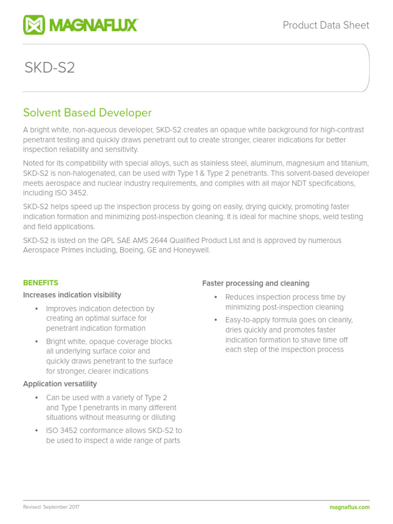 SKD-S2 Solvent Developer Overview | PDF | Nondestructive Testing ...