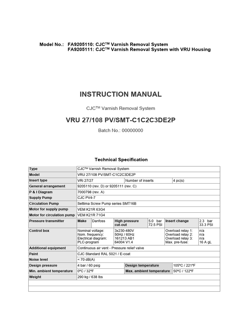 CJC Varnish Removal System Manual | PDF | Power (Physics) | Electronics