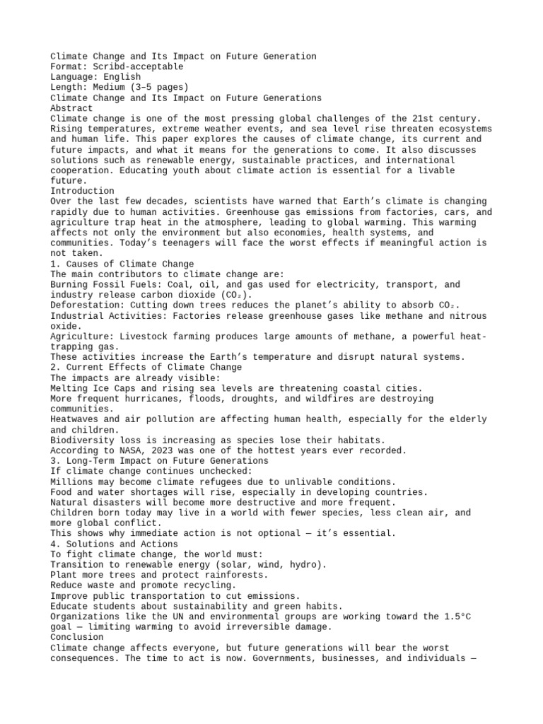 Future Generations and Climate Change Impact | PDF | Climate Change ...