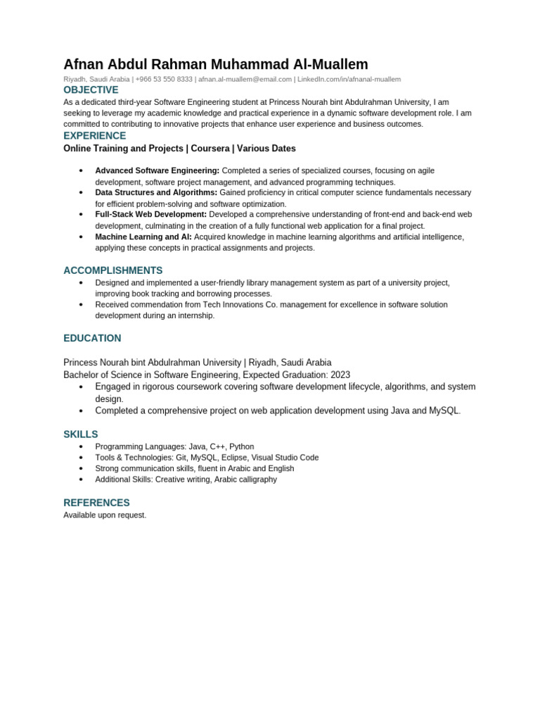 Software Engineering Student Profile | PDF