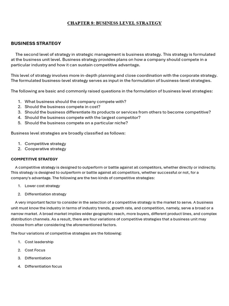 CHAPTER 8 Business Level Strategy | PDF | Strategic Management ...