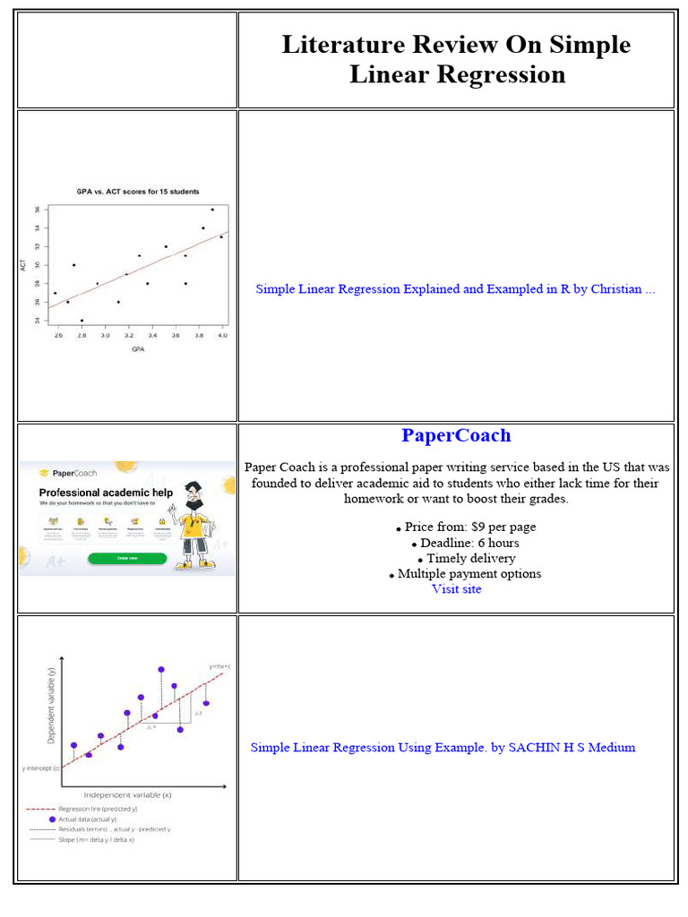 Literature Review On Simple Linear Regression | PDF | Regression Analysis | Linear Regression