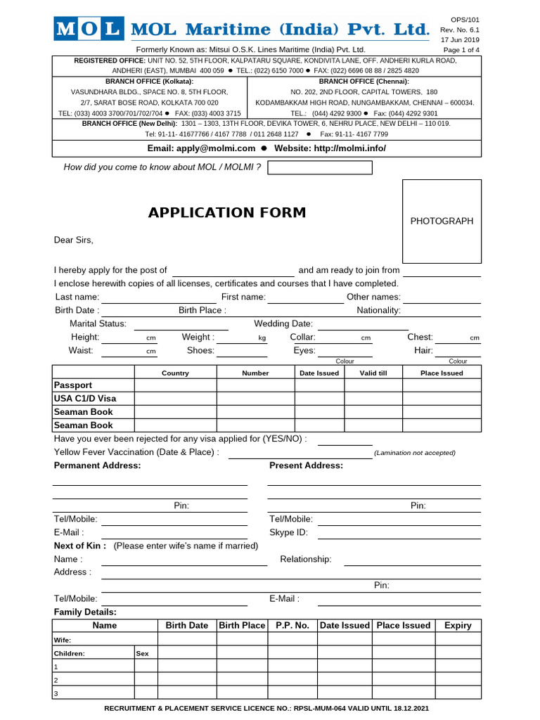 OPS 101 - Application Form | PDF | Shipping | Water Transport